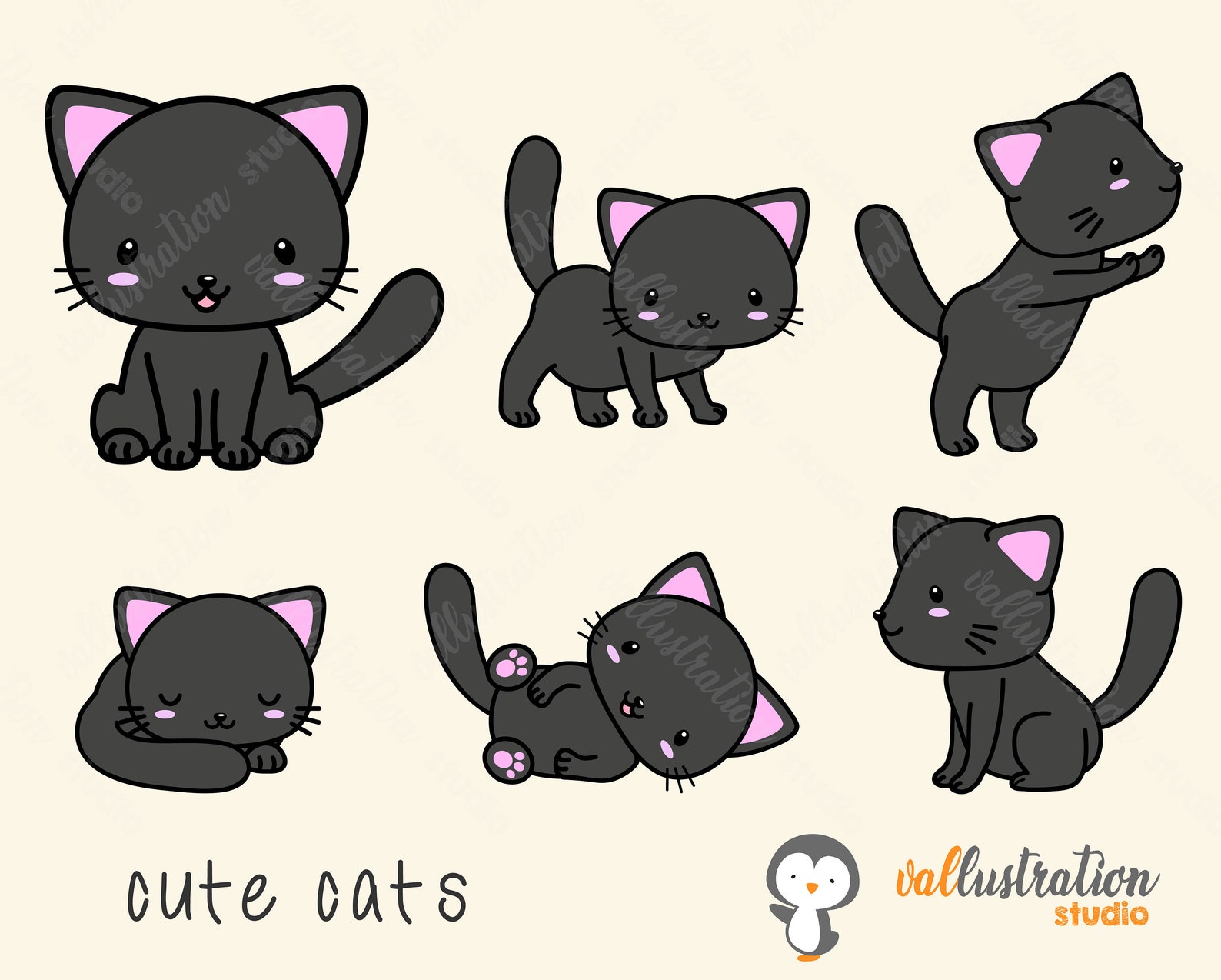 Cat Clip Art, Cute Cat Clipart, Kawaii Cat, Animals, Clip Art, PNG, SVG ...