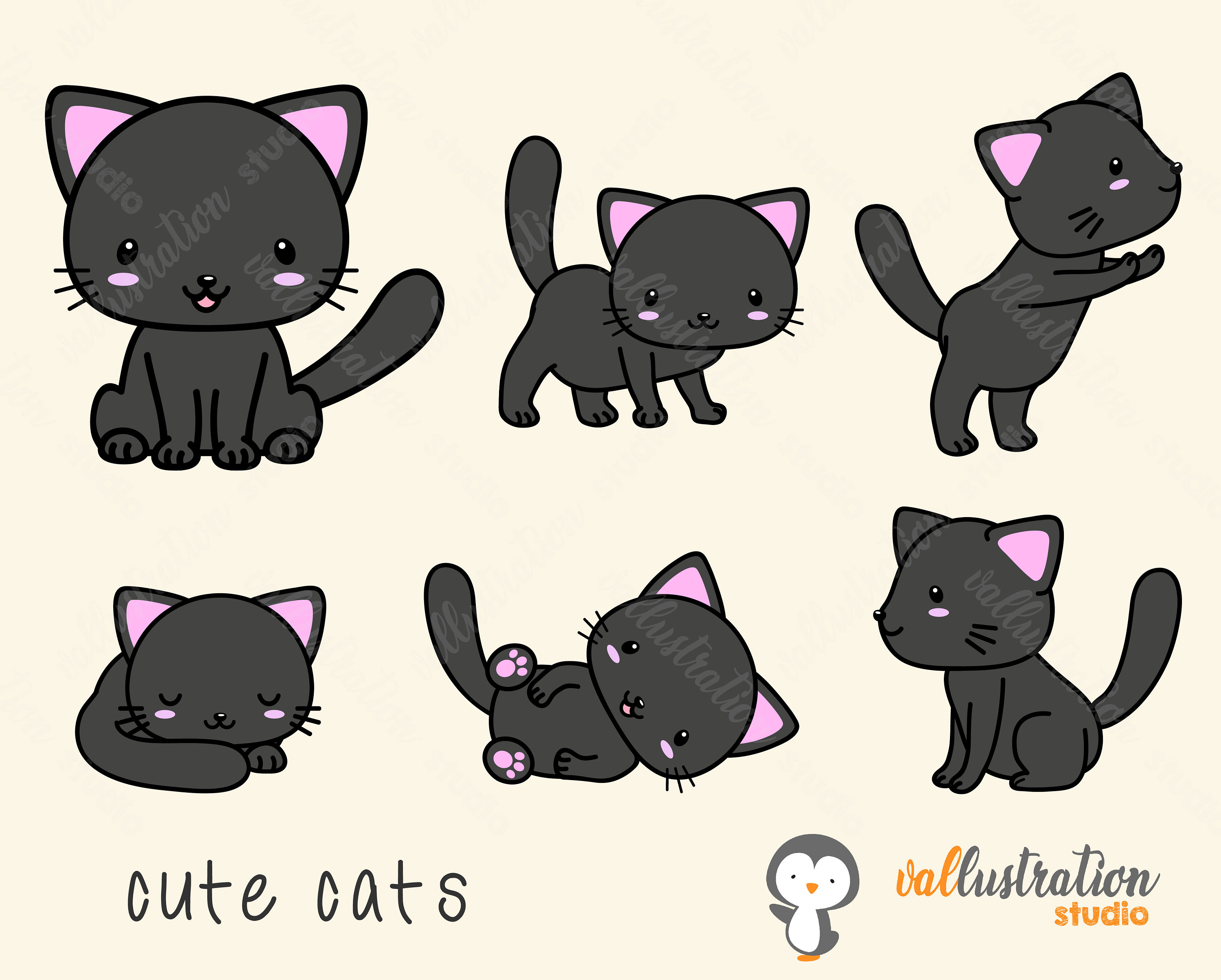 Cat Clip Art Cute Cat Clipart Kawaii Cat Animals Clip Art - Etsy
