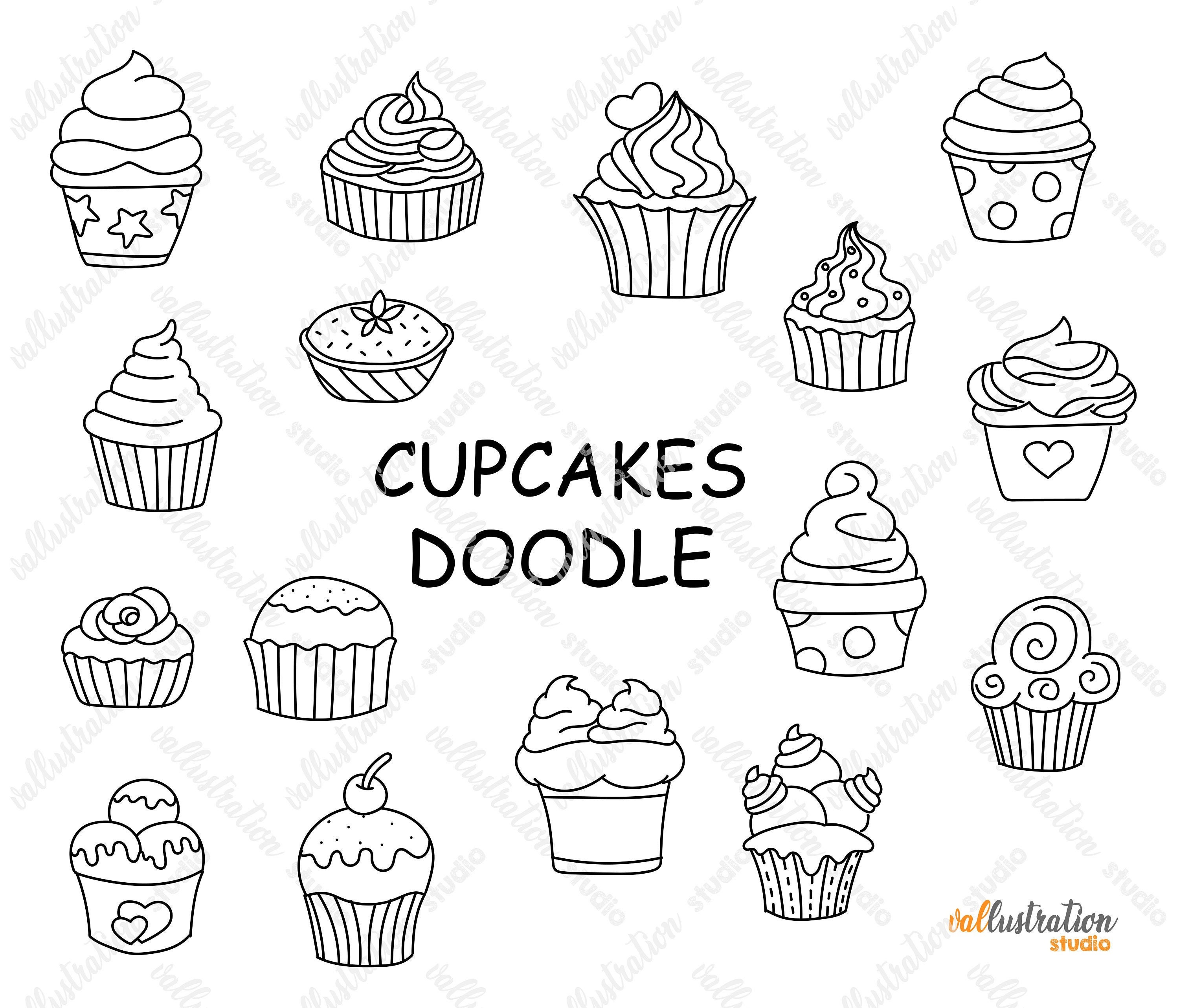 Cupcake Doodle Desserts Food Bakery Cupcakes Delicacies | Etsy