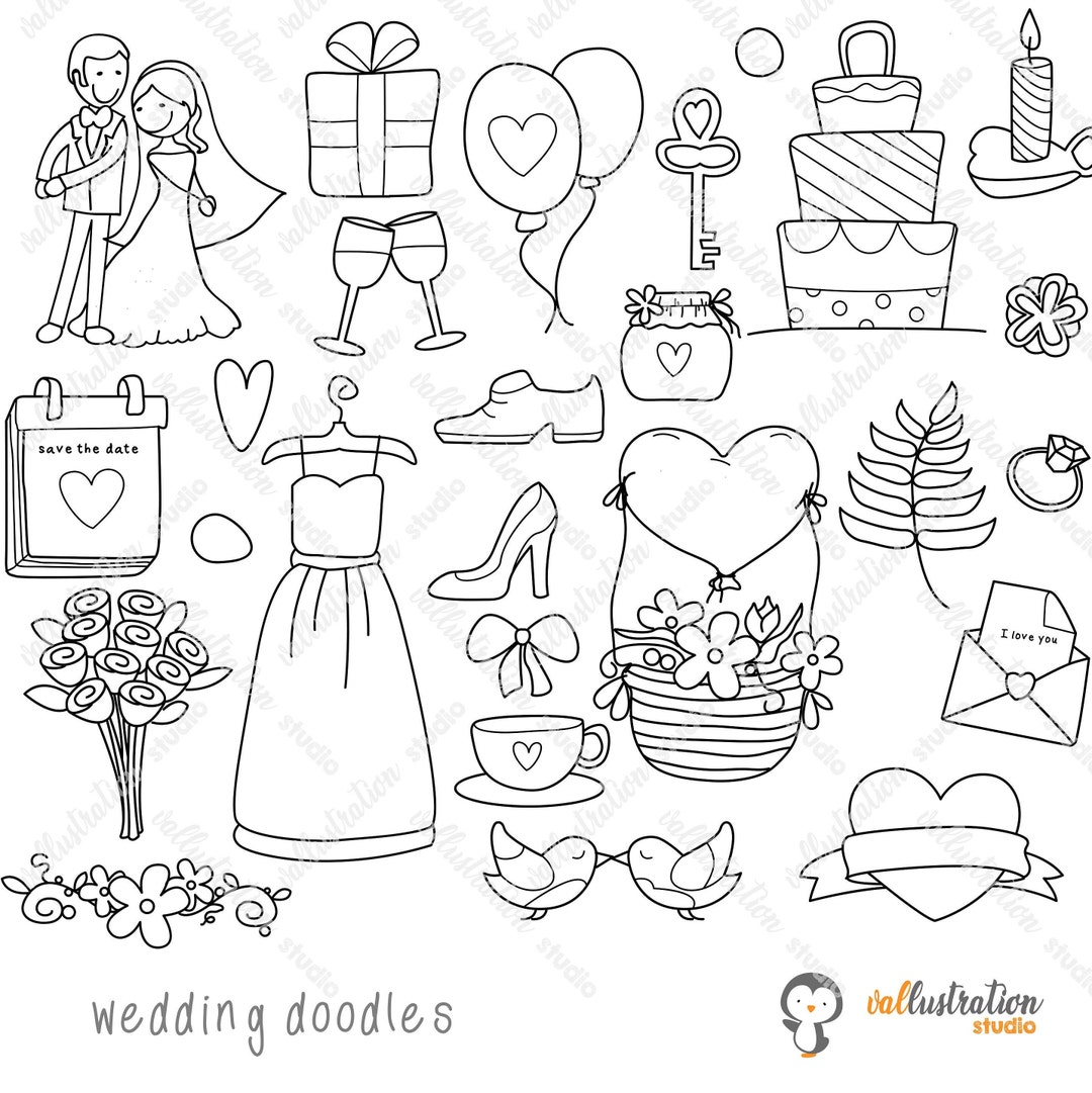Wedding Doodle, Wedding Clipart, Wedding Items, Ceremony Clipart ...