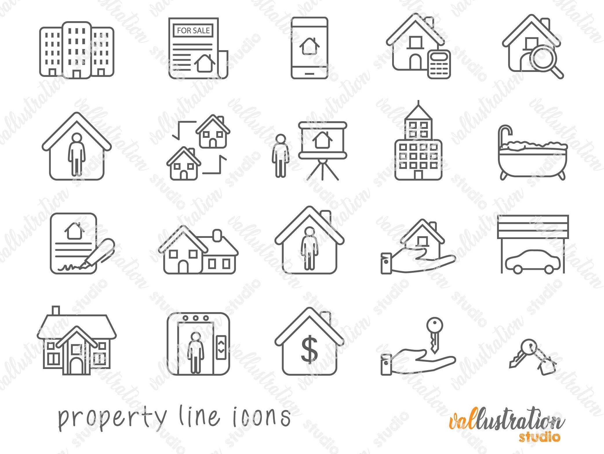 Set of Property Line Icons Property Business Icons House | Etsy