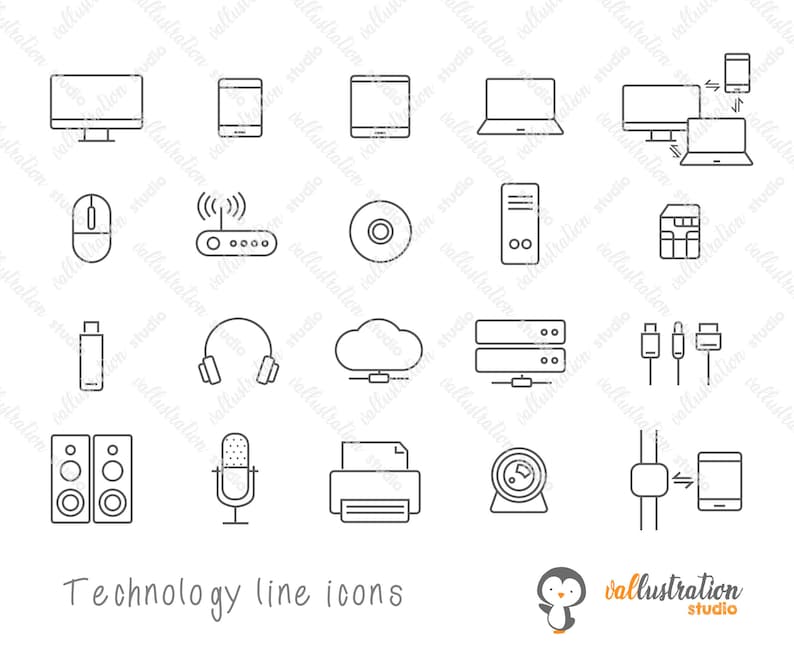 Set of Technology Line Icons Clipart Clip Art Tablet Smart - Etsy