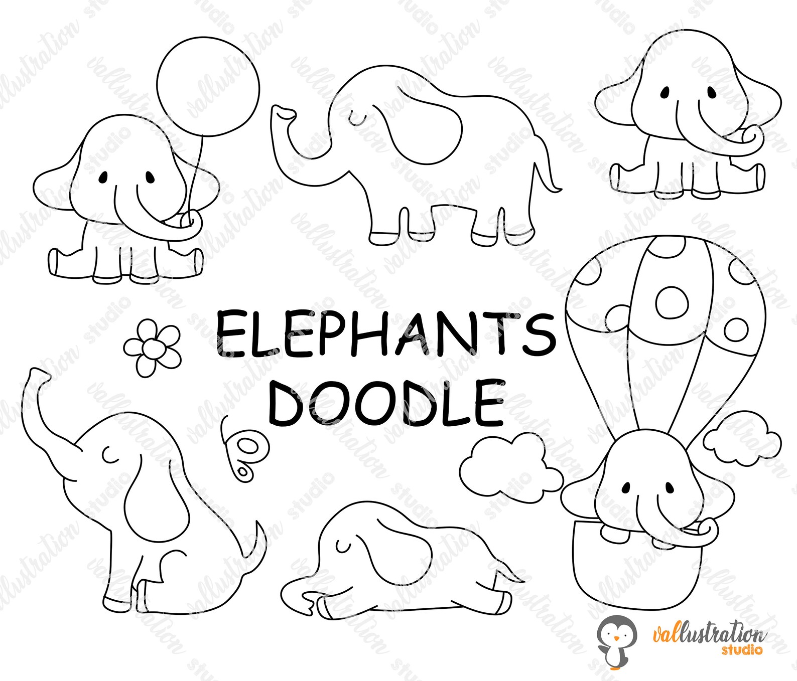 Elephant Clipart Elephant Doodle Baby Shower Scrapbooking | Etsy