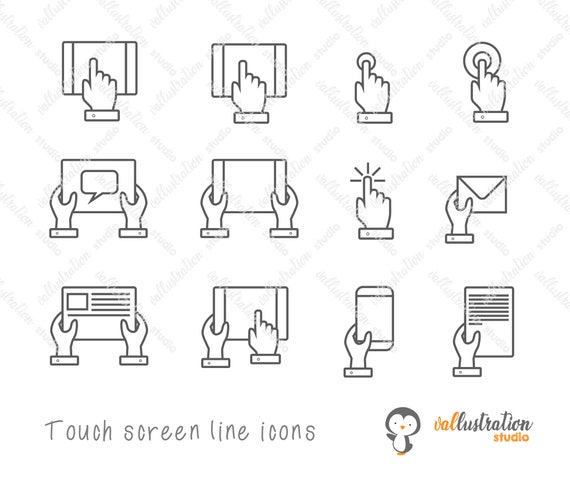 Set of Touch Screen Line Icons Clipart Clip Art Tablet | Etsy