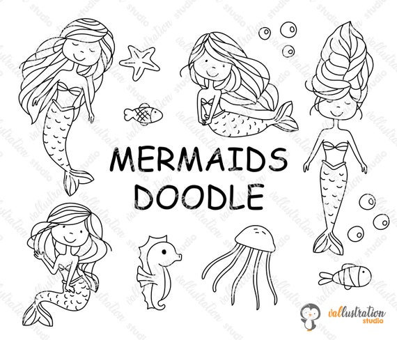 Mermaid Doodle Mermaid Doodle Mermaid Sea Creature | Etsy