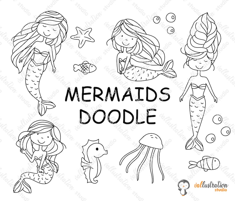 Mermaid Doodle, Mermaid Doodle, Mermaid, Sea Creature, Magical, Craft ...