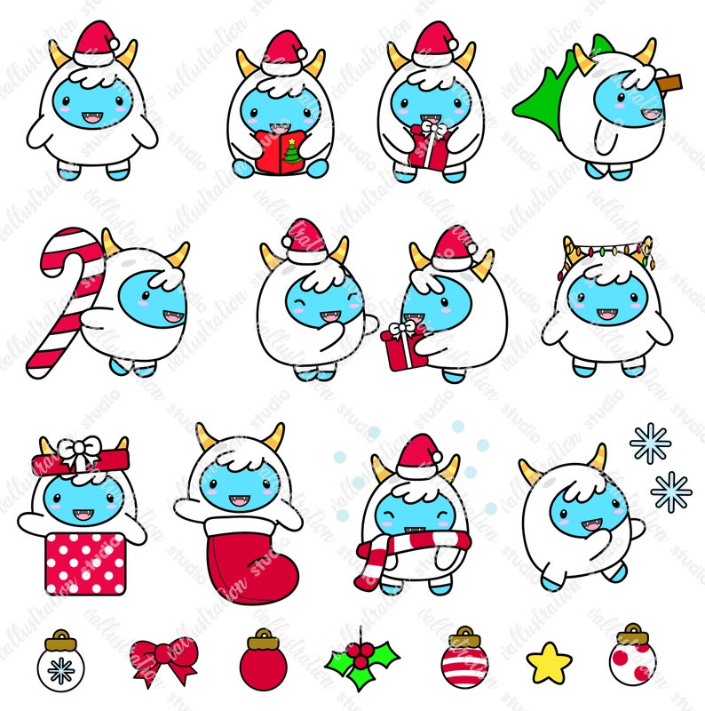 Yeti Christmas Clip Art Yeti Christmas Clipart Kawaii Yeti - Etsy
