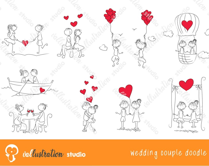 Wedding Doodle Clipart, Wedding Stick Figure Clipart, Mix and Match ...