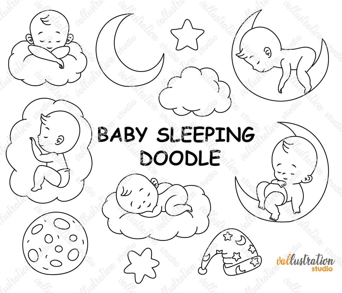 Baby Sleeping Doodle Baby Doodle Goodnight Doodle Moon and - Etsy