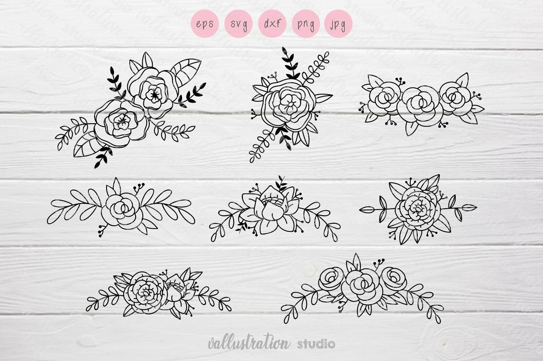 Florals Line Cuttable Design, SVG, DXF, EPS Design File Silhouettes ...