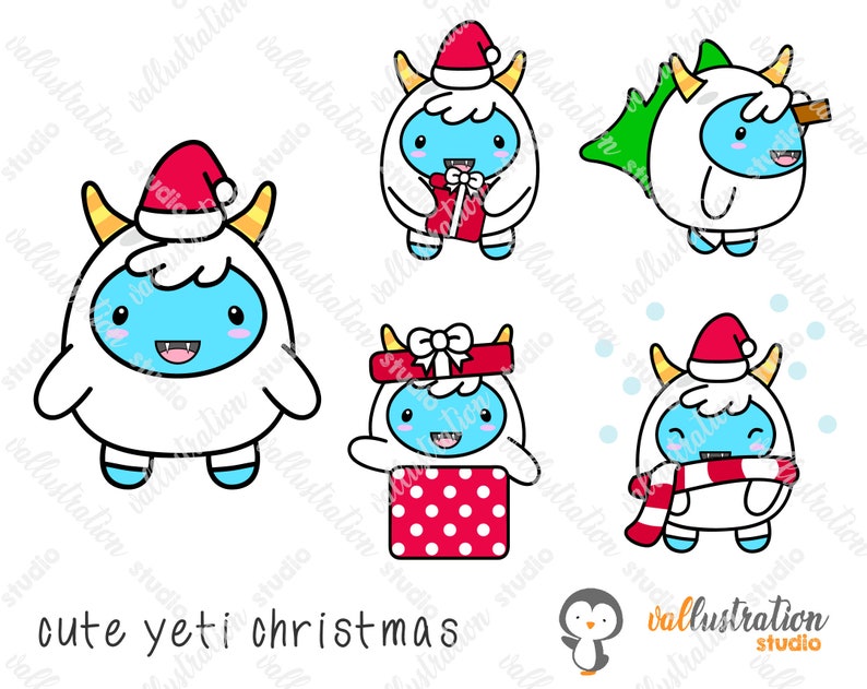 Yeti Christmas Clip Art, Yeti Christmas Clipart, Kawaii Yeti, Animals ...