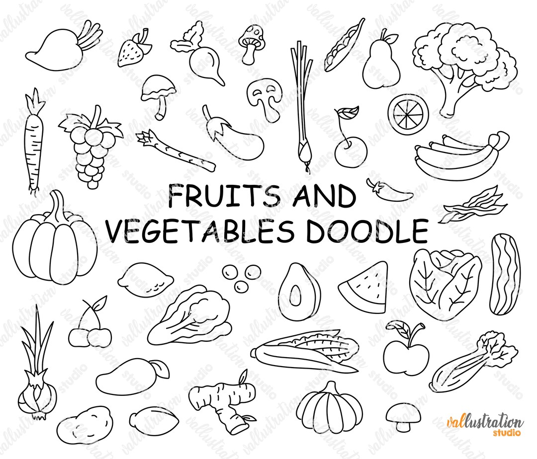 Fruits and Vegetables Doodle, Plants Doodle, Fruits Doodle, Clip Art ...