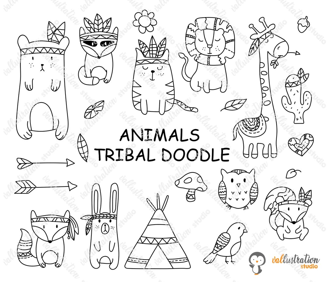 Animals Tribal Doodle, Woodlands, Autumn, Animals, Summer, Clipart, SVG ...
