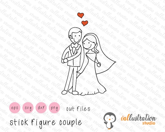 Stick Figure Couple Doodle Wedding Marriage Bride and | Etsy