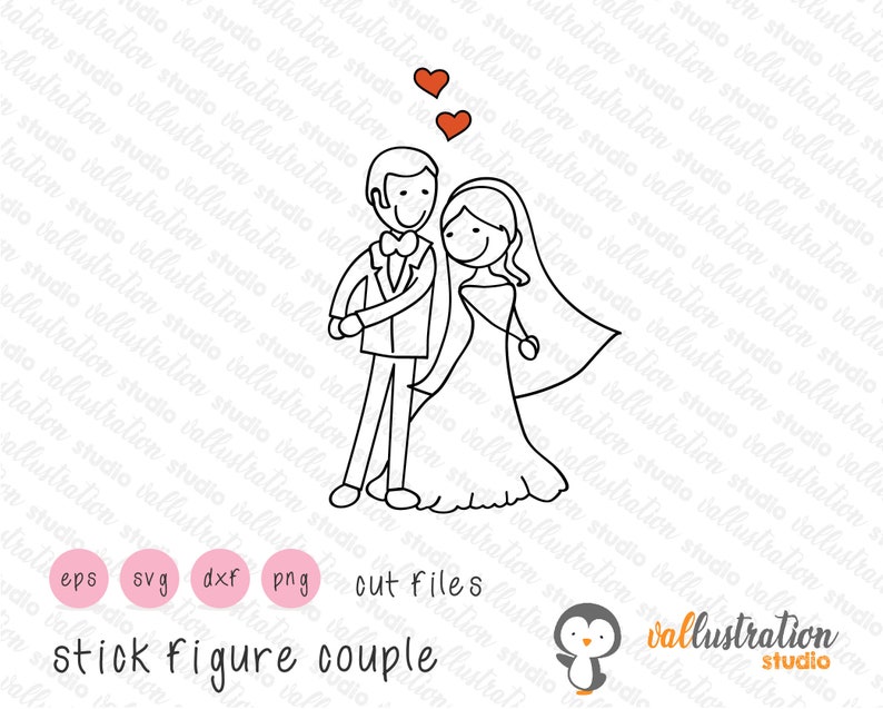 Stick Figure Couple Doodle Wedding Marriage Bride and - Etsy