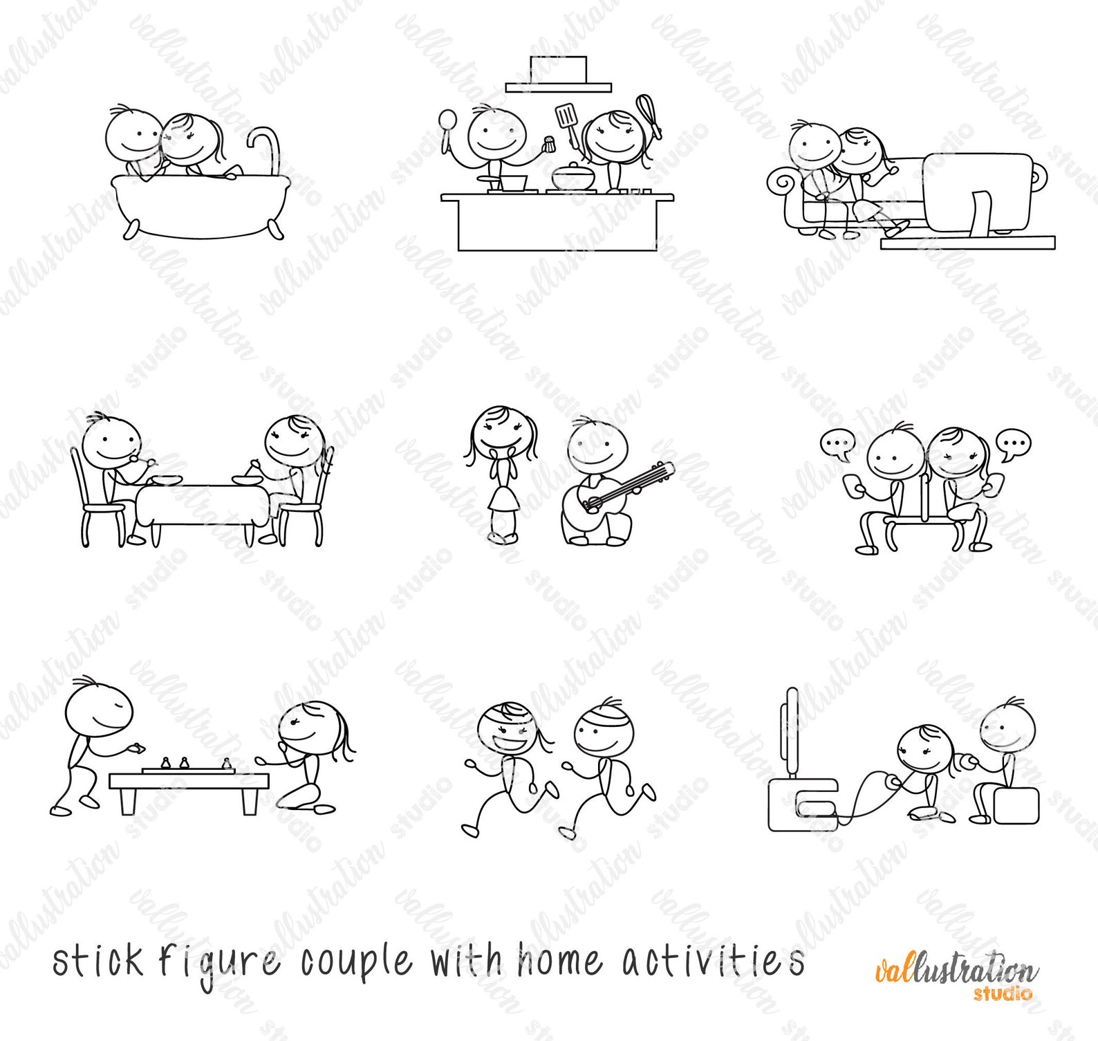 Stick Figure Doodle Couple Dating Home Activities - Etsy