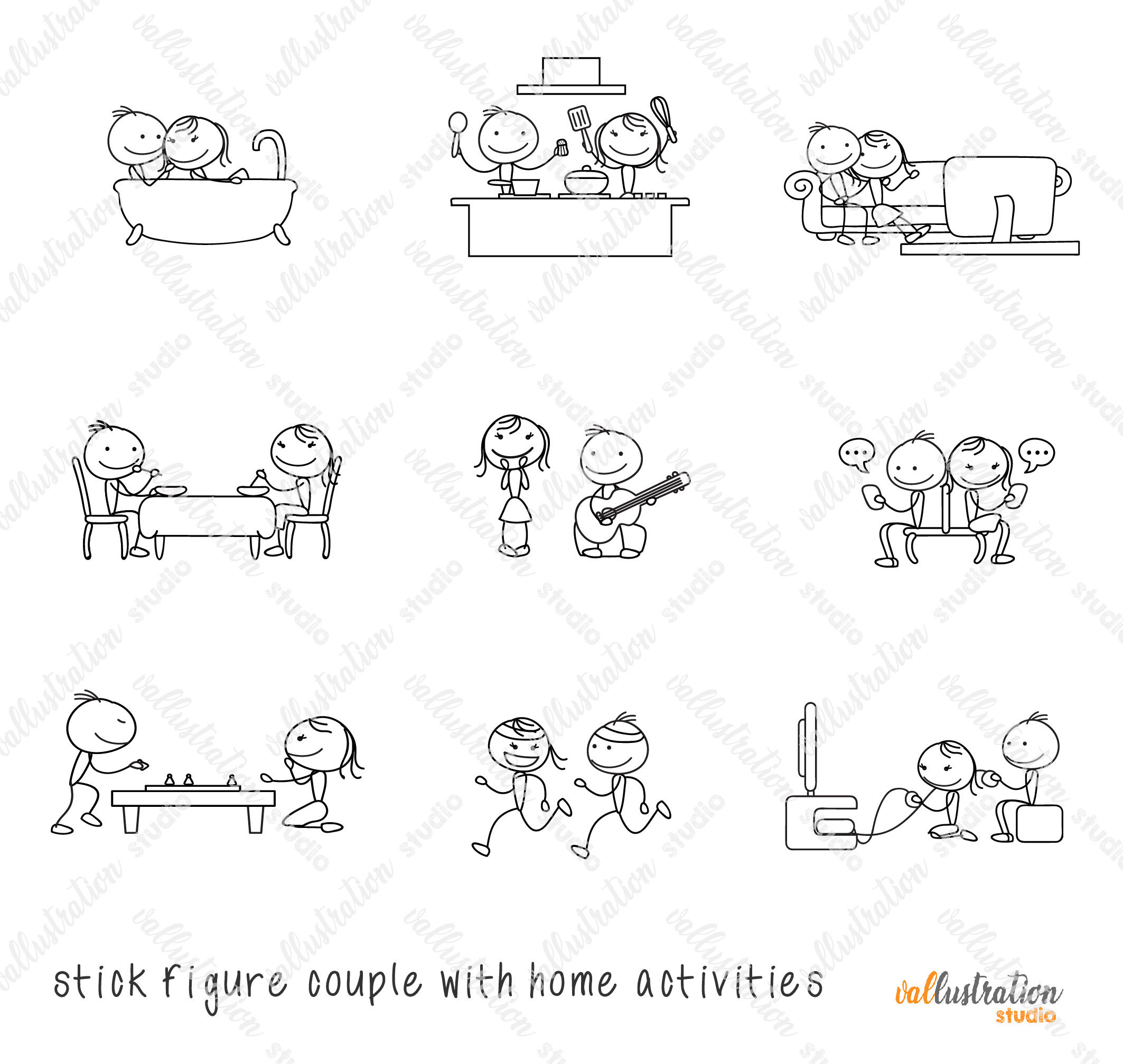 Stick Figure Doodle Couple Dating Home Activities - Etsy