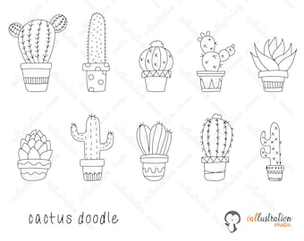 Doodle Lovely Cacti Clipart Cactus Clip Art Digital Cacti - Etsy