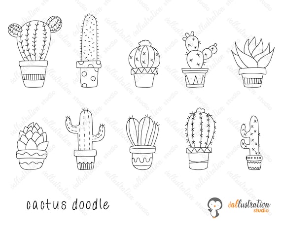 Cactus Clipart Cactus Doodle Plants Cacti Clipartsucculent | Etsy