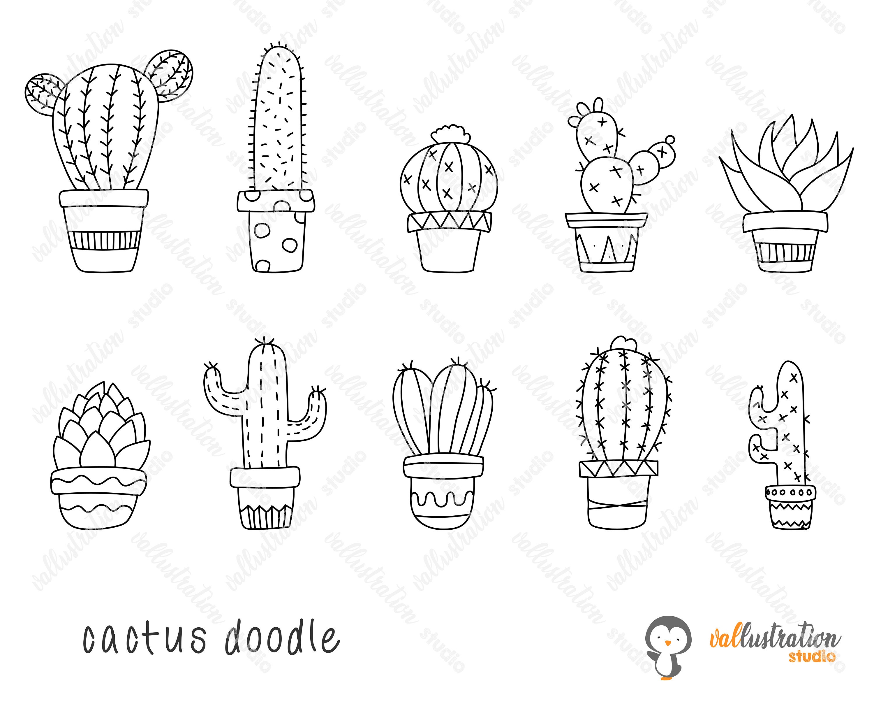 Cactus Clipart Cactus Doodle Plants Cacti Clipartsucculent | Etsy
