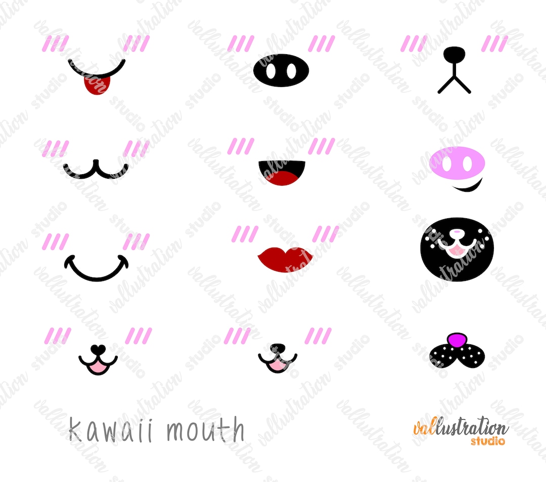 Kawaii Mouth Clipart, Cute Mouth Clipart, Face Masks Design, Clip Art ...