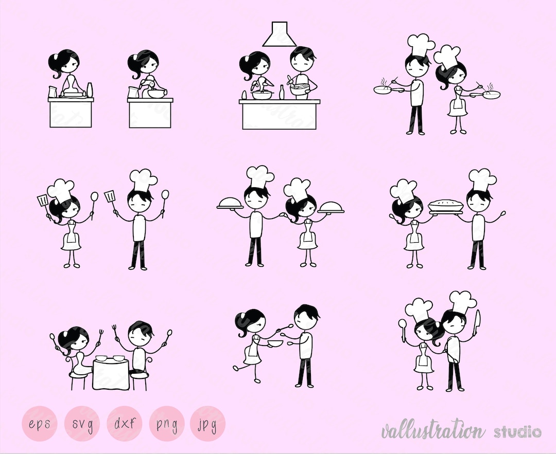 Stick Figure Doodle Couple Cook Clipart, Hand Drawn Clipart, C020 - Etsy