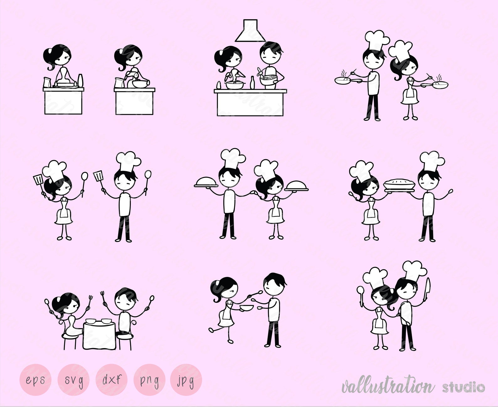 Stick Figure Doodle Couple Cook Clipart Hand Drawn Clipart | Etsy