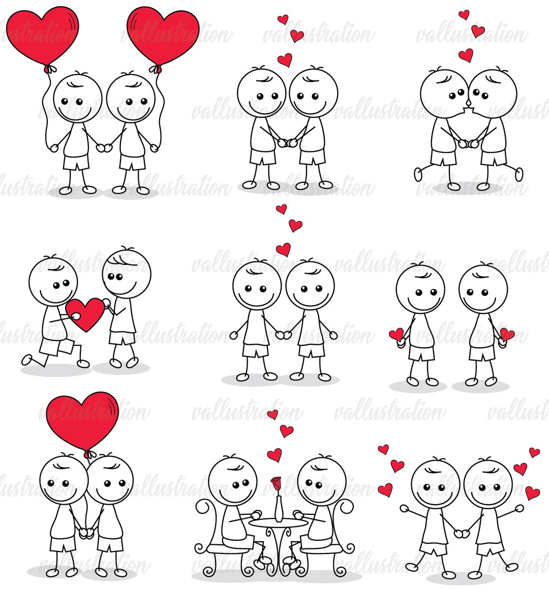 Stick Figure Boys Doodle, Wedding Clipart, Valentine Png, Same Sex ...