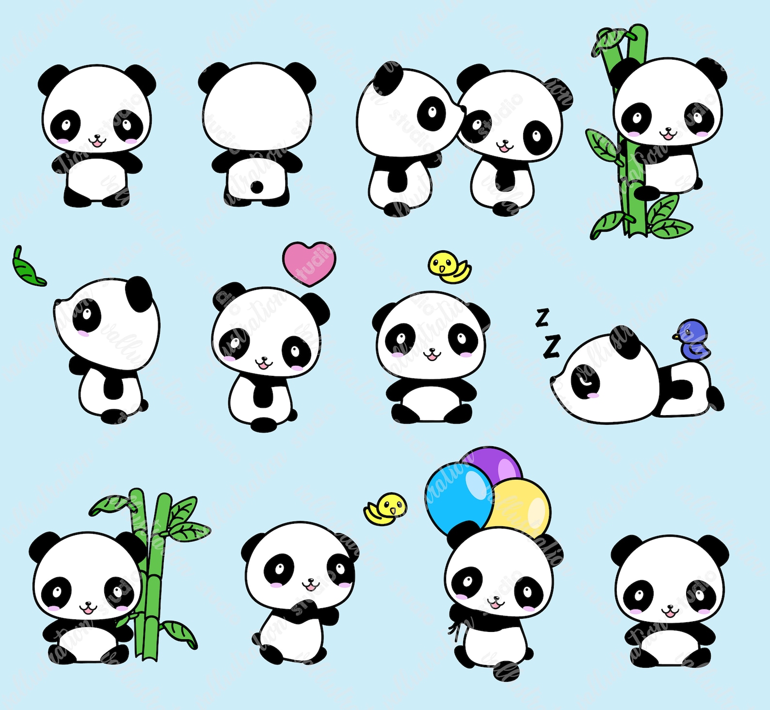 Panda Clipart Cute Panda Clipart Kawaii Panda Clip Art - Etsy