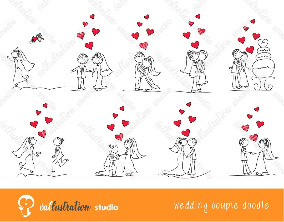 Wedding Stick Figure Doodle, Wedding Clipart, Wedding Png, Couple ...
