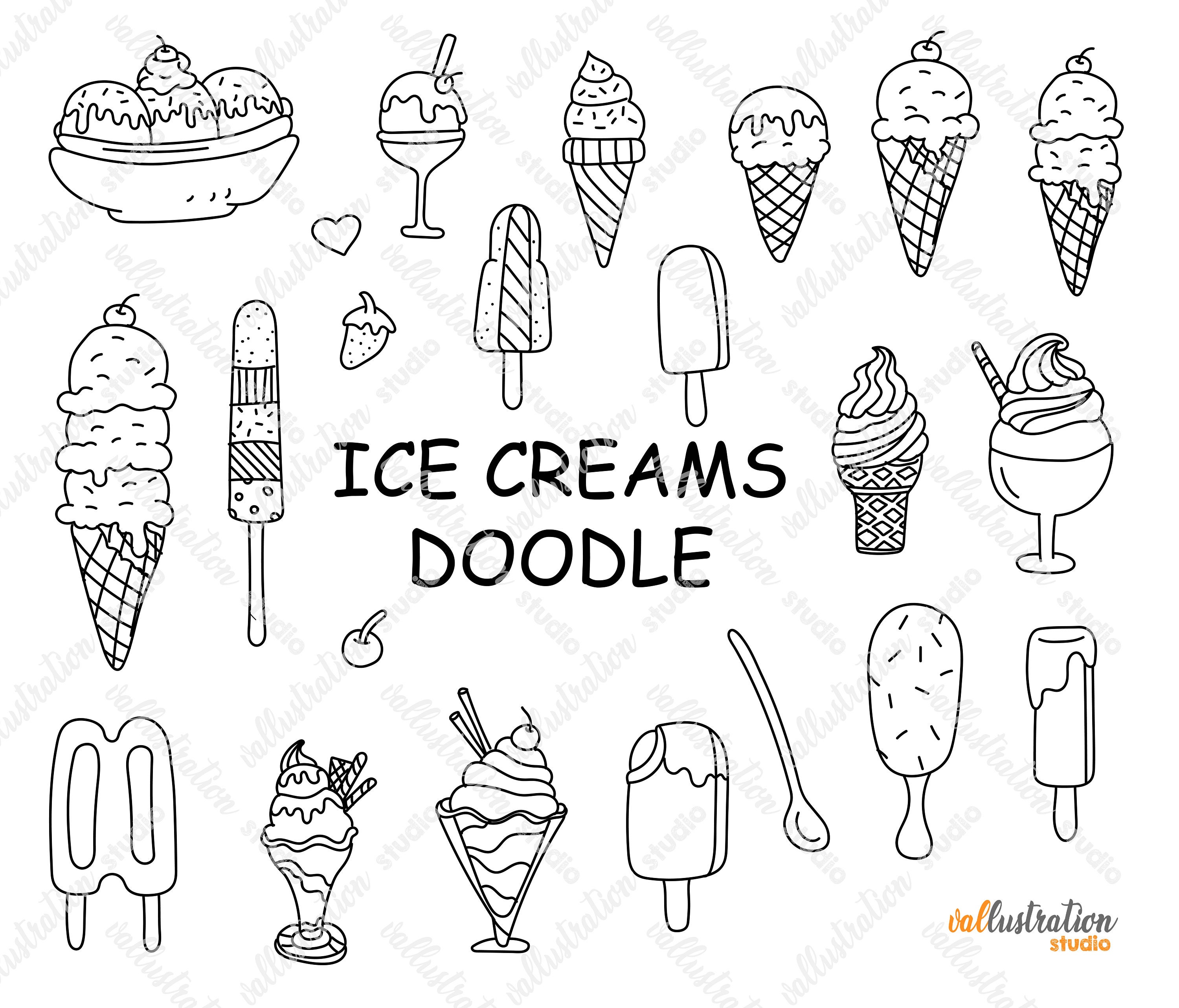 Ice Cream Doodle Desserts Food Summer Hot Cold Item - Etsy