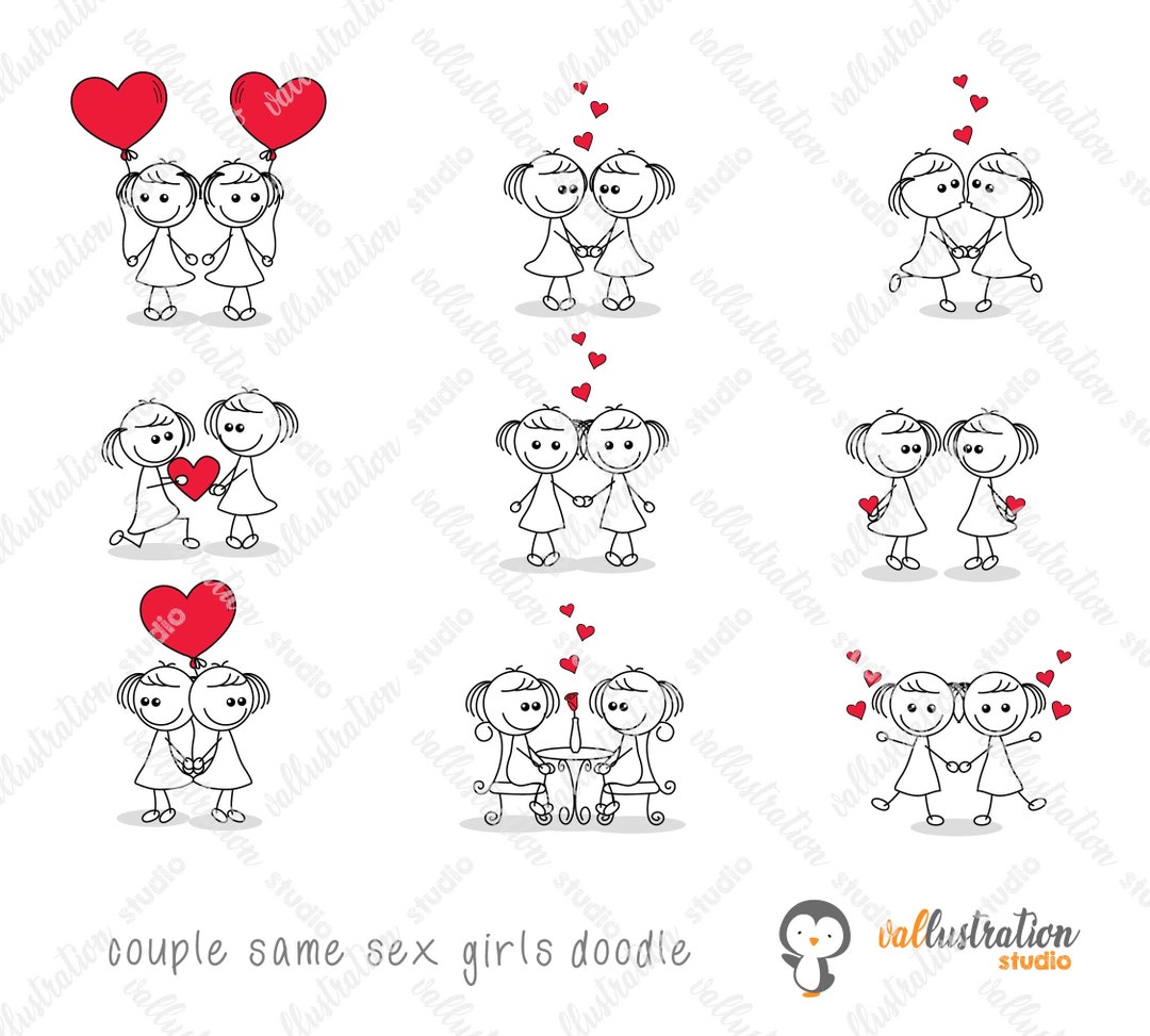 Stick Figure Same Sex Couple Girls Doodle, Wedding Clipart, Valentine ...