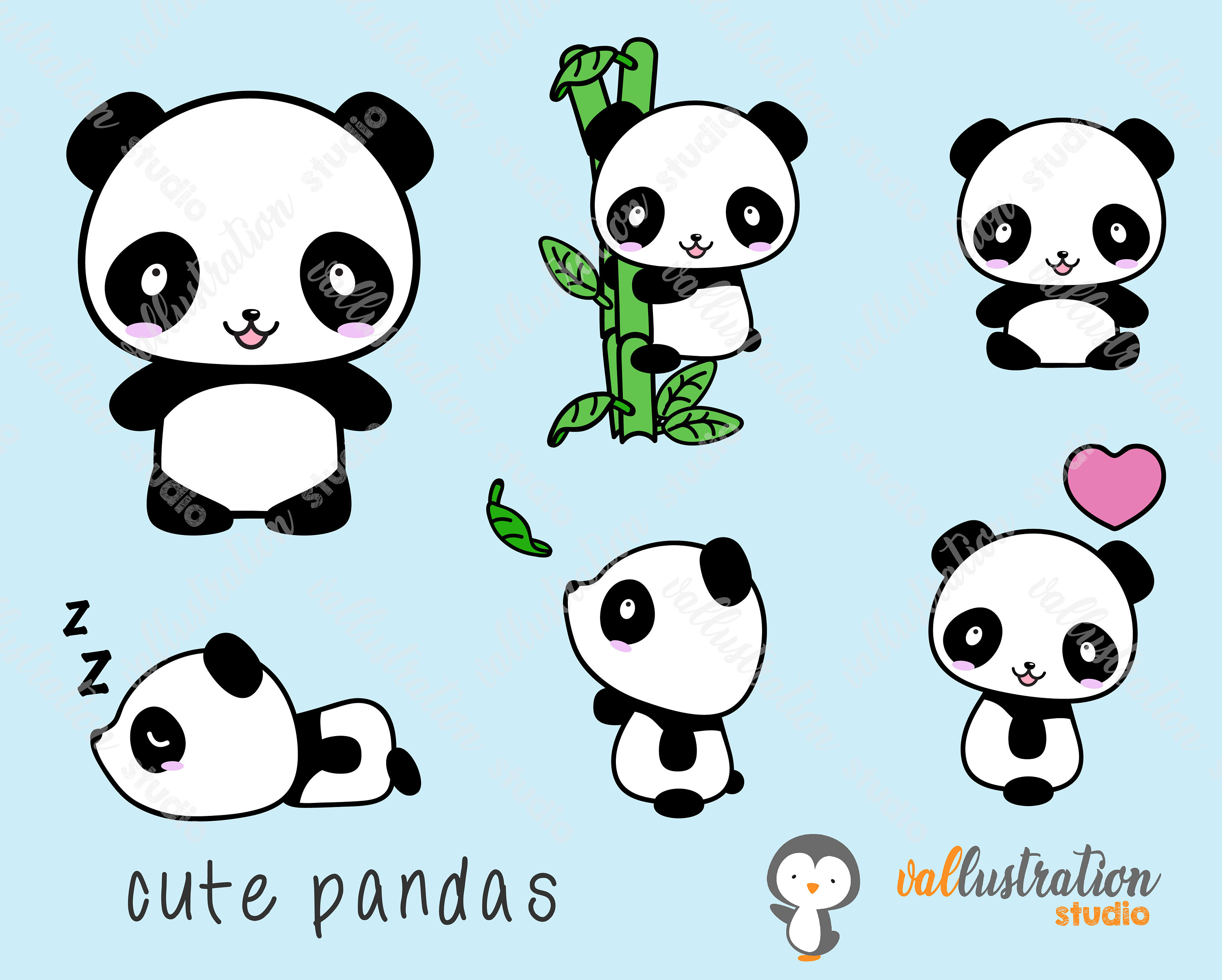 Panda Clipart Cute Panda Clipart Kawaii Panda Clip Art - Etsy