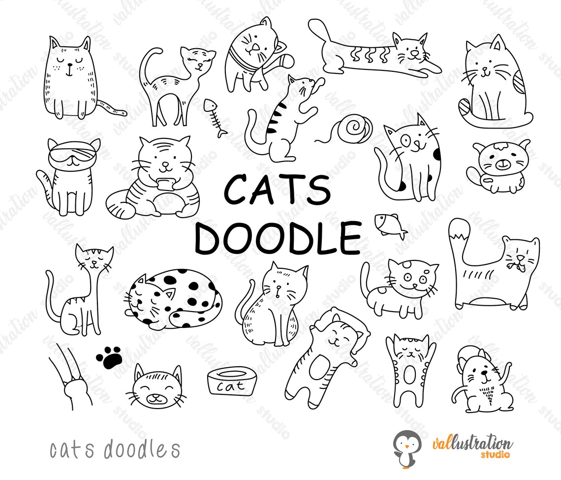 Cats Clipart Cats Doodle Cats Kitten Funny Cats Cute | Etsy