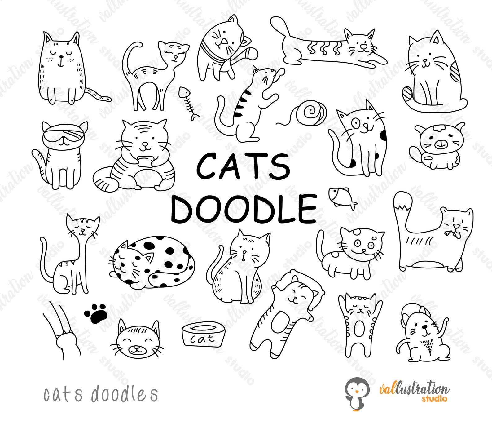 Cats Clipart Cats Doodle Cats Kitten Funny Cats Cute | Etsy