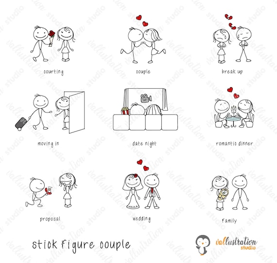 Stick figure doodle couple Dating Marriage Family | Etsy