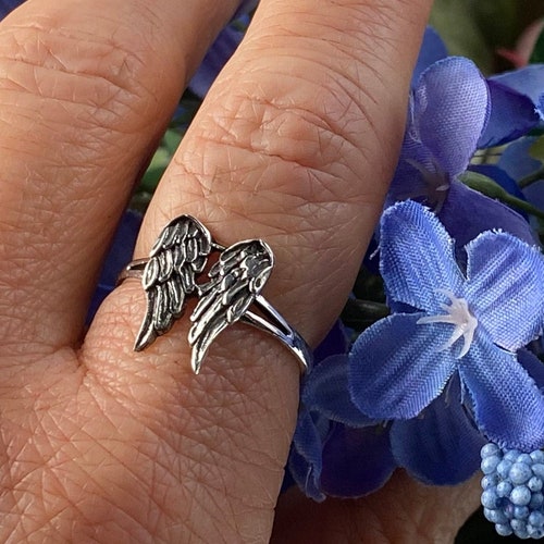 Angel Ring-sterling Silver Adjustable Angel Wings Ring-angel - Etsy