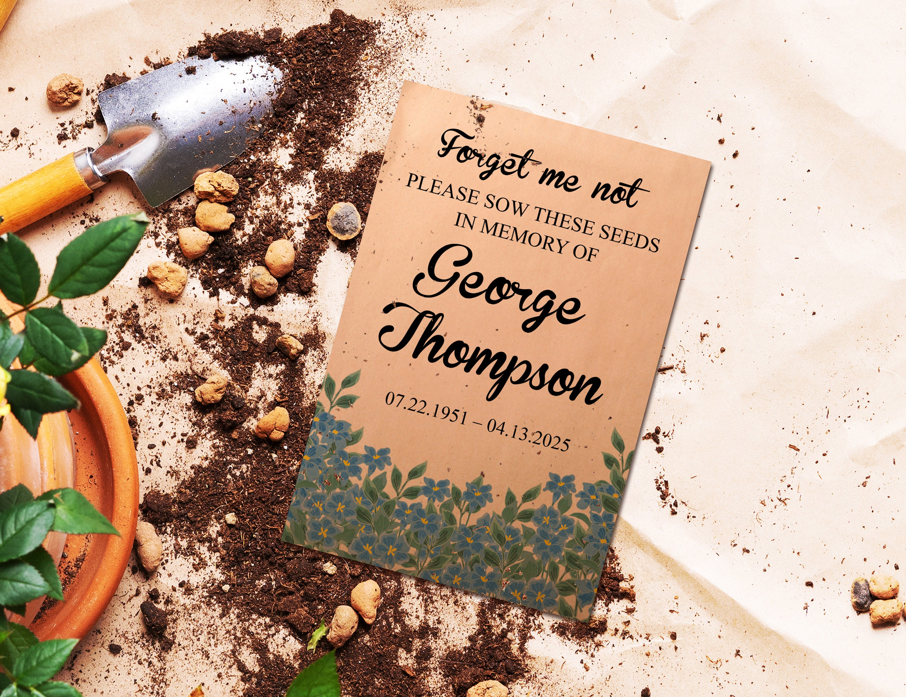 Forget Me Not Personalized Seed Favor Memorial Service, Custom Funeral ...