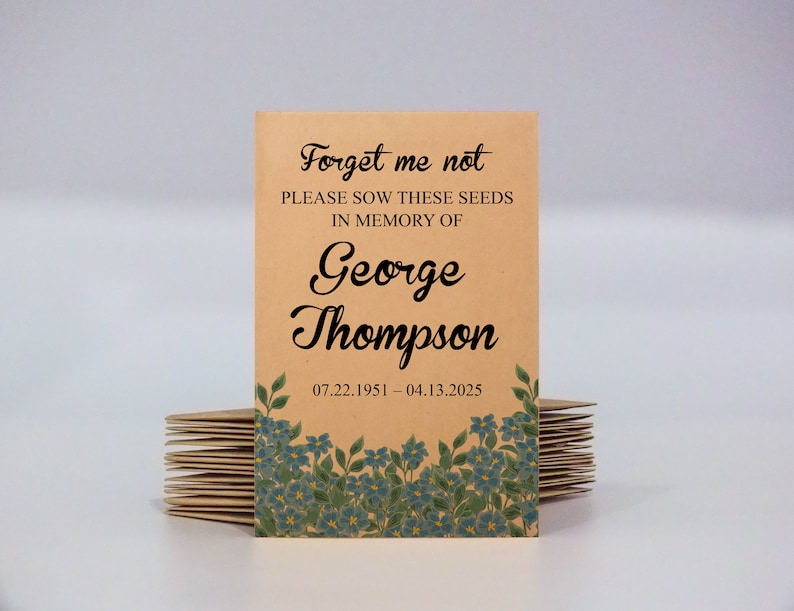 Forget Me Not Personalized Seed Favor Memorial Service, Custom Funeral ...