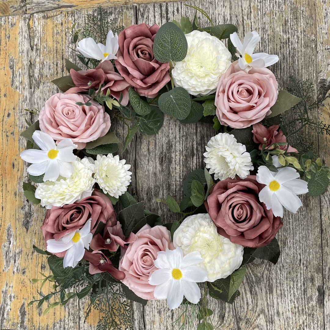 Rose Flower Wreath for Front Door,pink and Wine Red Floral Door Wreath ...
