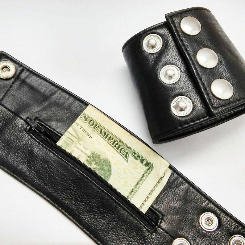 Black Cow Leather Wristband Arm Money Wallet Hand Cuff Wrist - Etsy UK