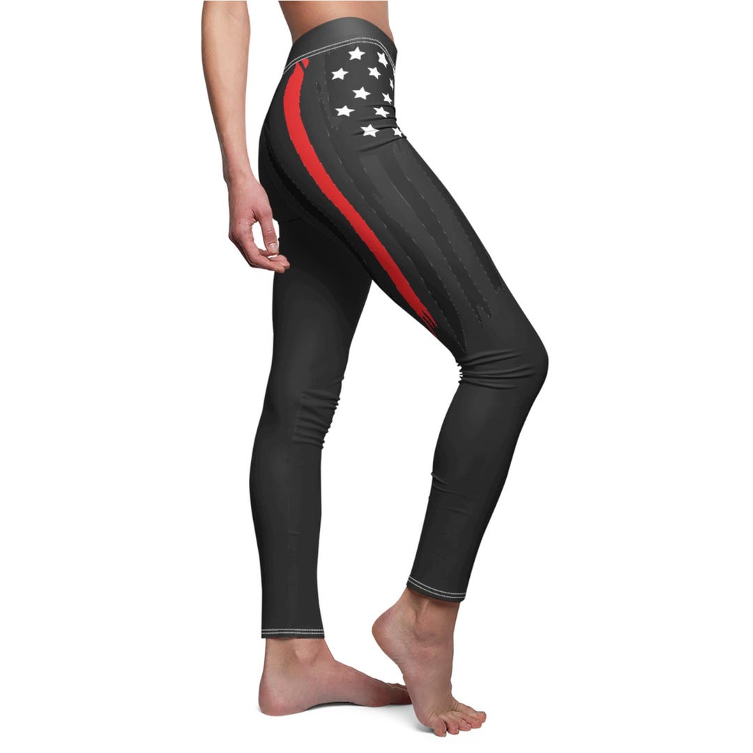 Firefighter Flag Leggings, Fireman Thin Red Line Pants, First Responder ...