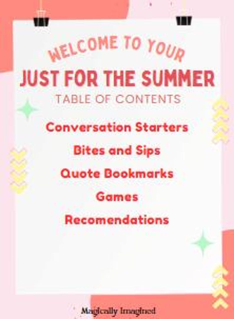 Just for the Summer Book Club Kit | Printable Discussion Guide, Games ...