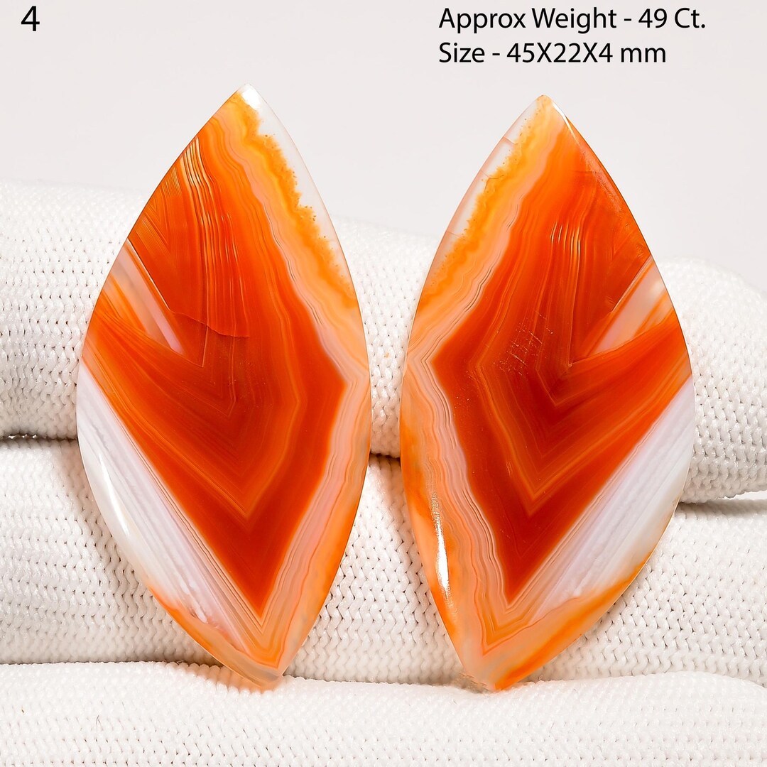 Red Banded Agate Cabochon Pair: Polished Gemstones for Earrings ...
