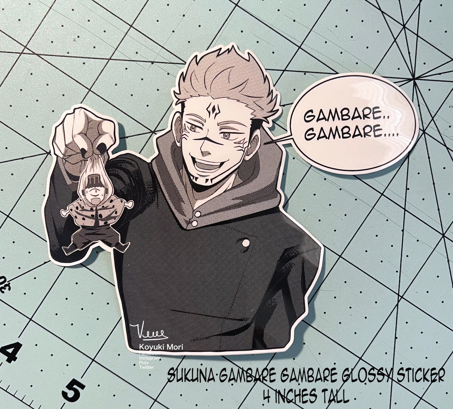 Sukuna Gambare Gambare- JJK Glossy Sticker - Etsy