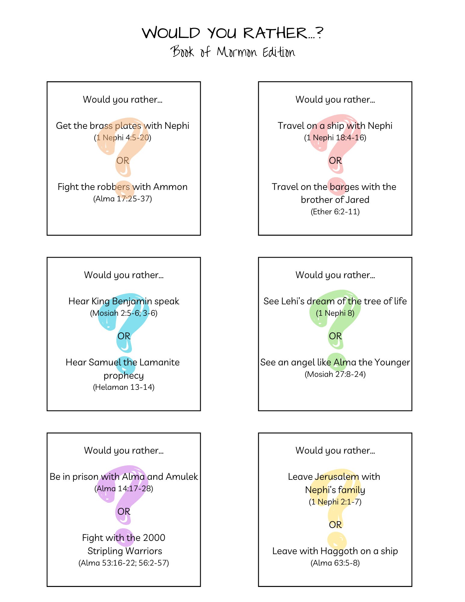 Would You Rather...? Book of Mormon Edition - Etsy