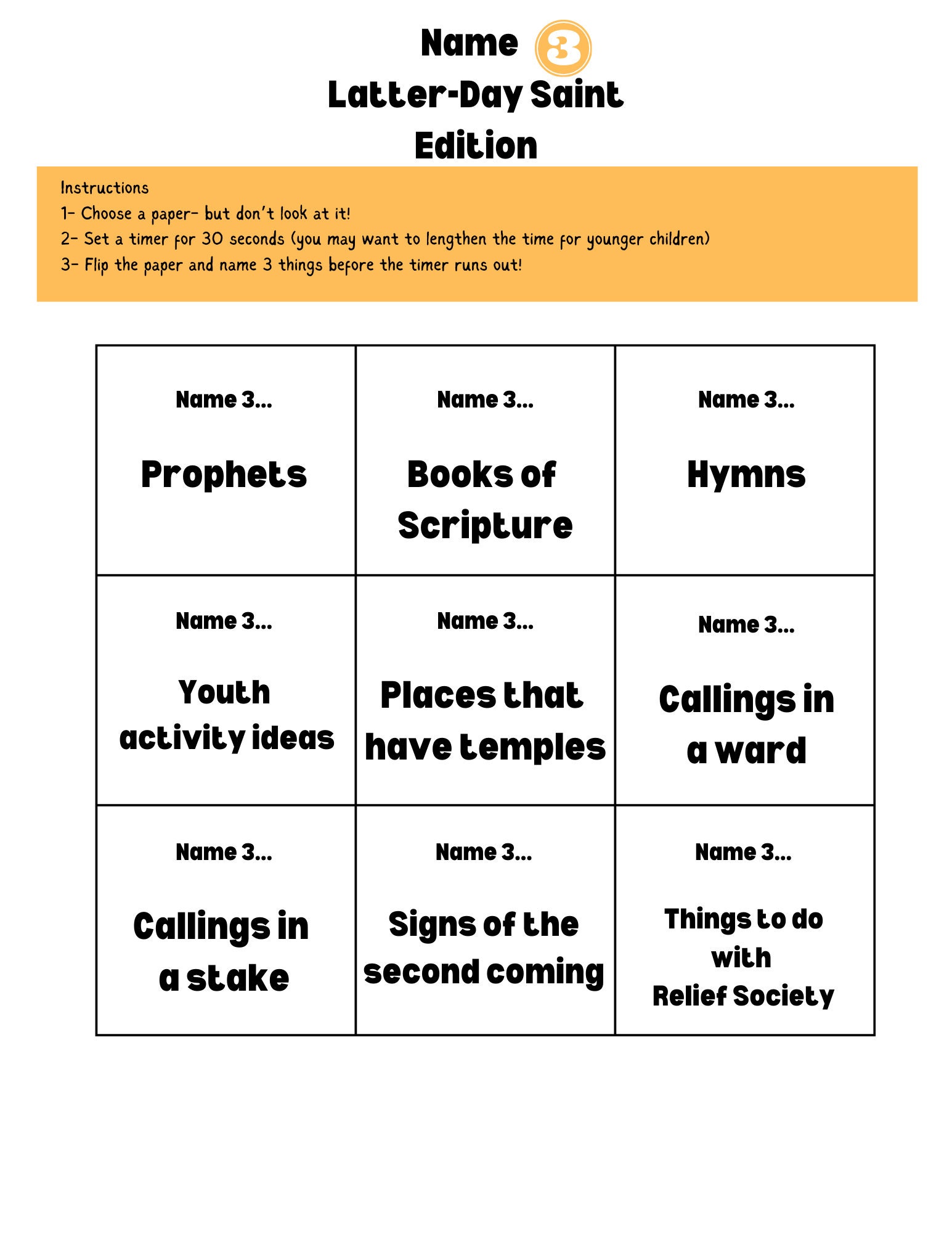 Name 3 Game: Latter-day Saint Edition - Etsy