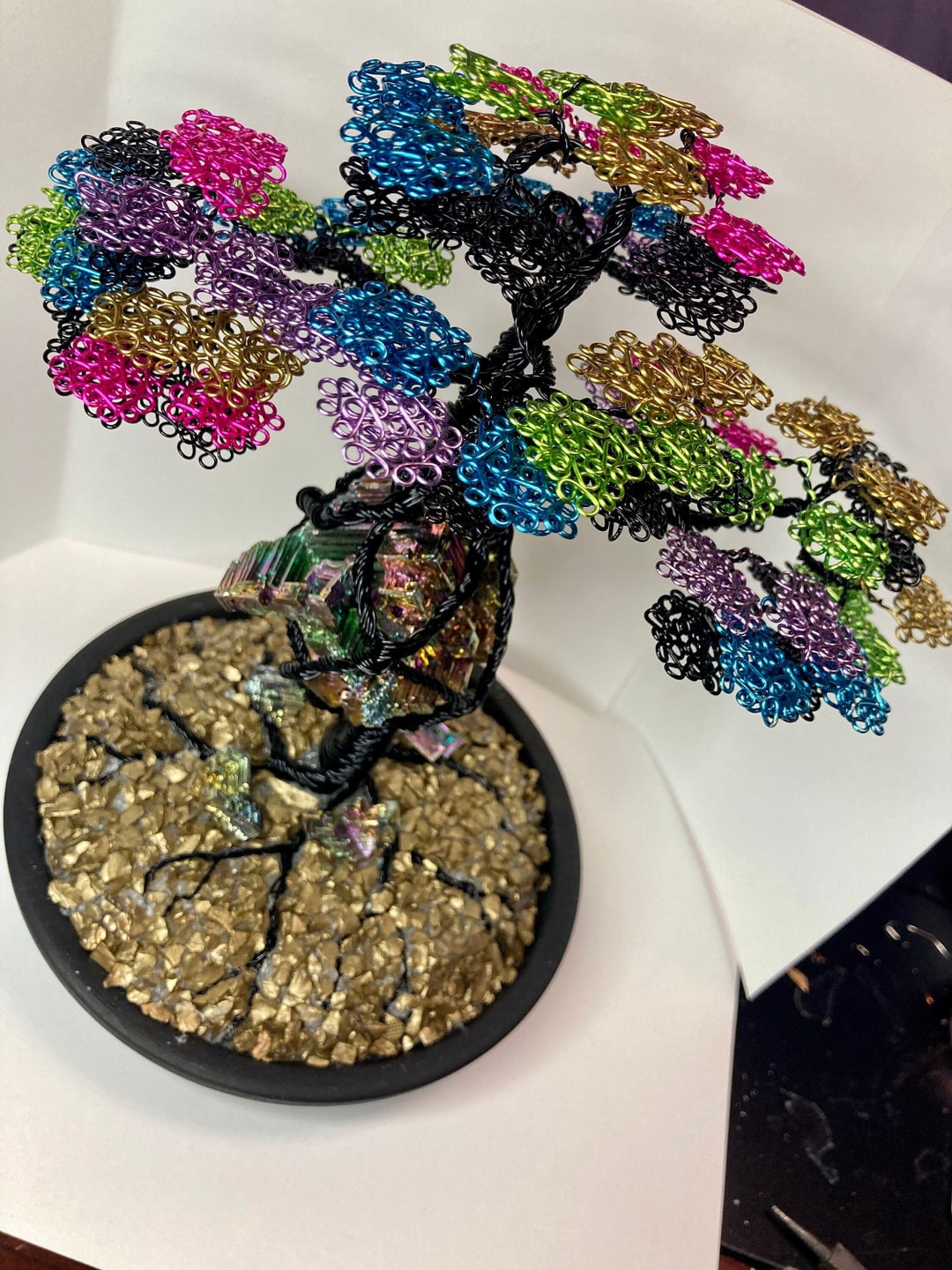 Rainbow Wire Bonsai Tree With Real Bismuth Crystals - Etsy