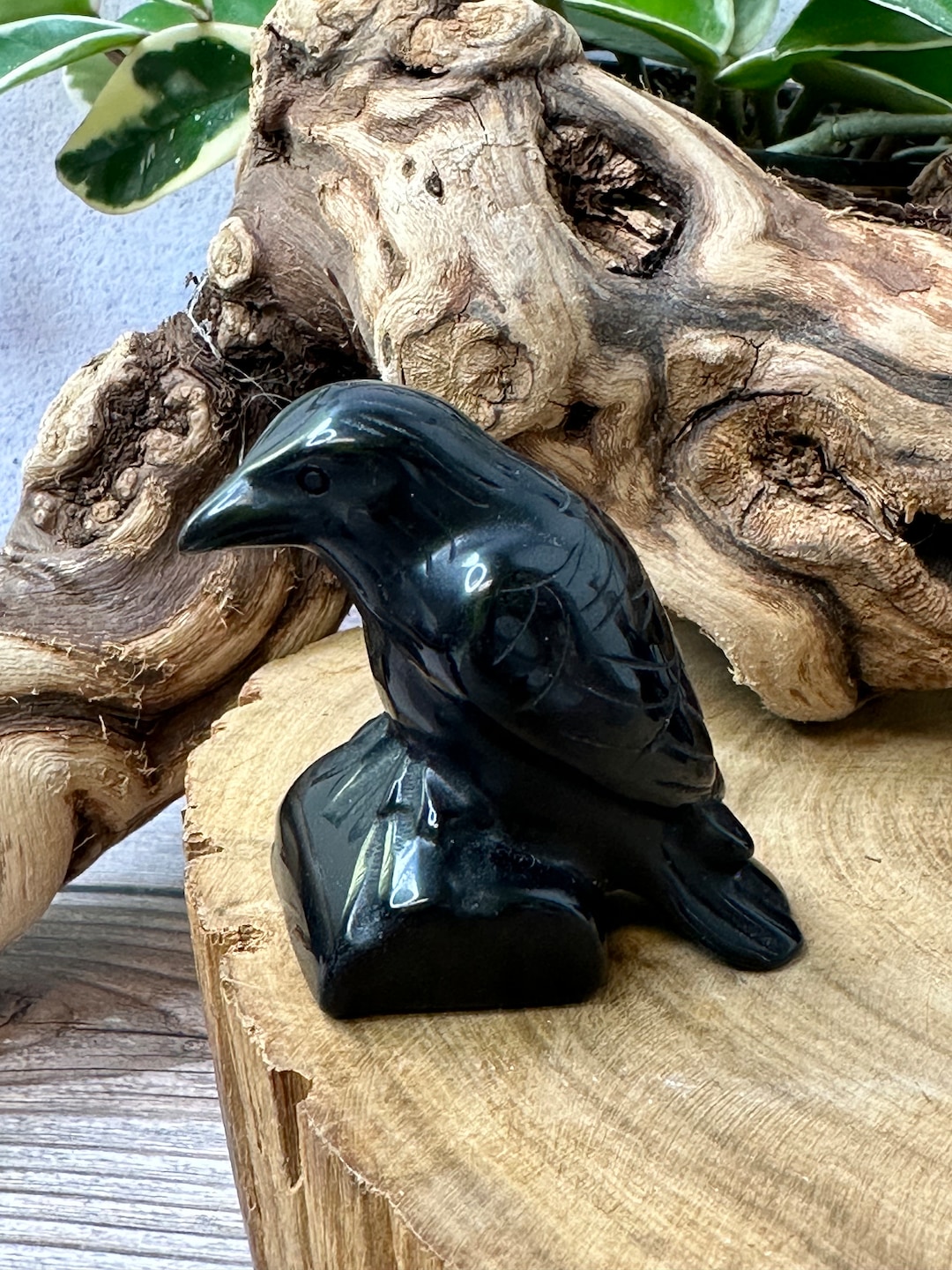 Black Obsidian Raven Carving - Etsy