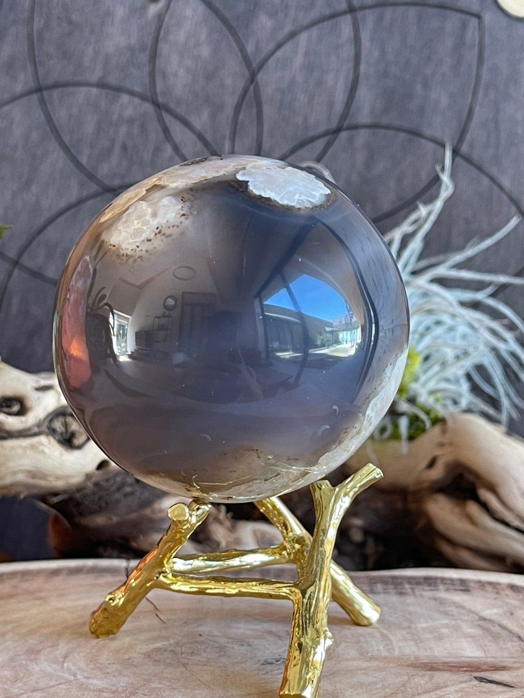 Natural Black Flower Agate Geode Egg, Geode. - Etsy